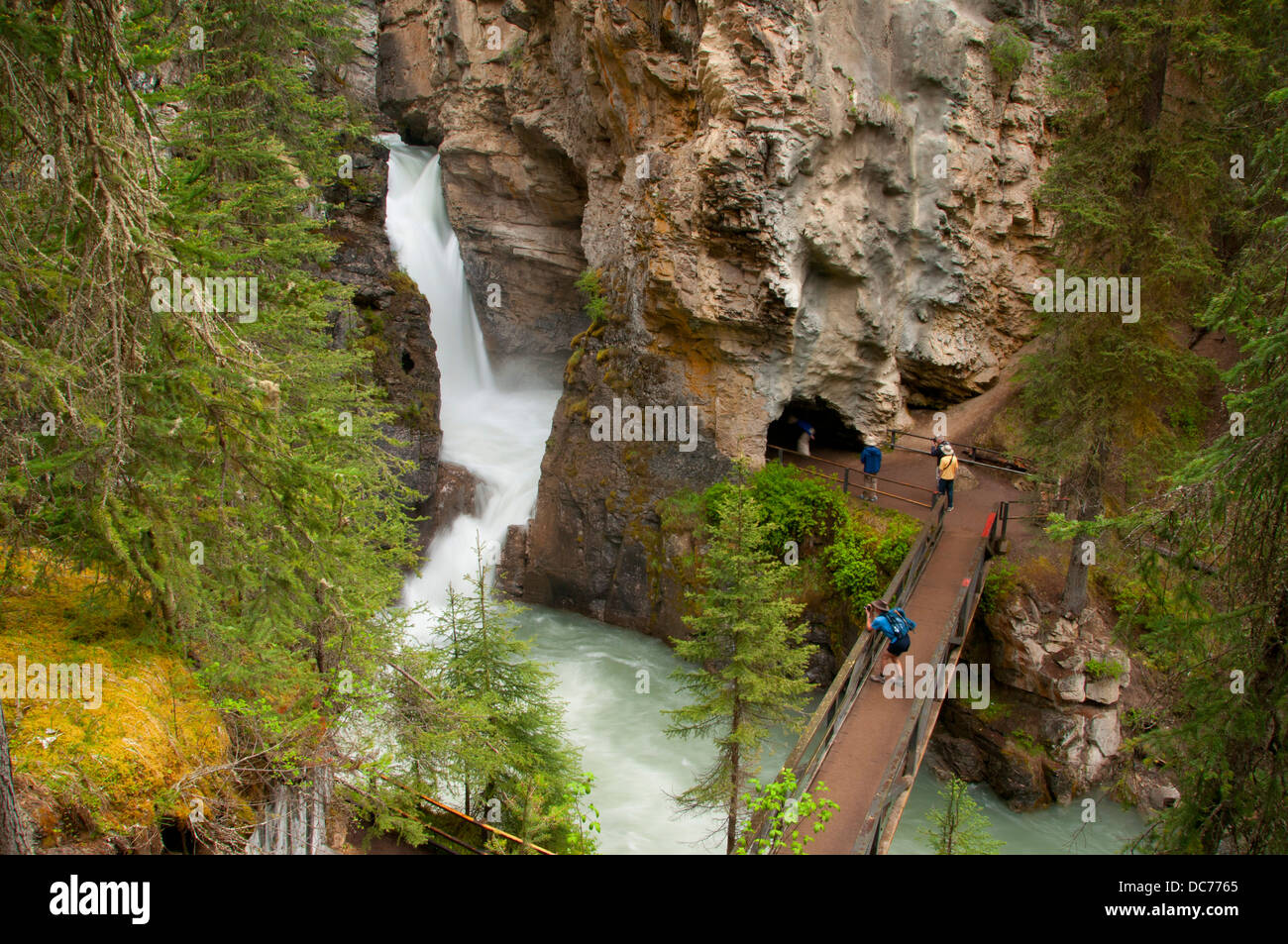 Lower Johnston Canyon Falls Banff National Park Alberta Canada Stock