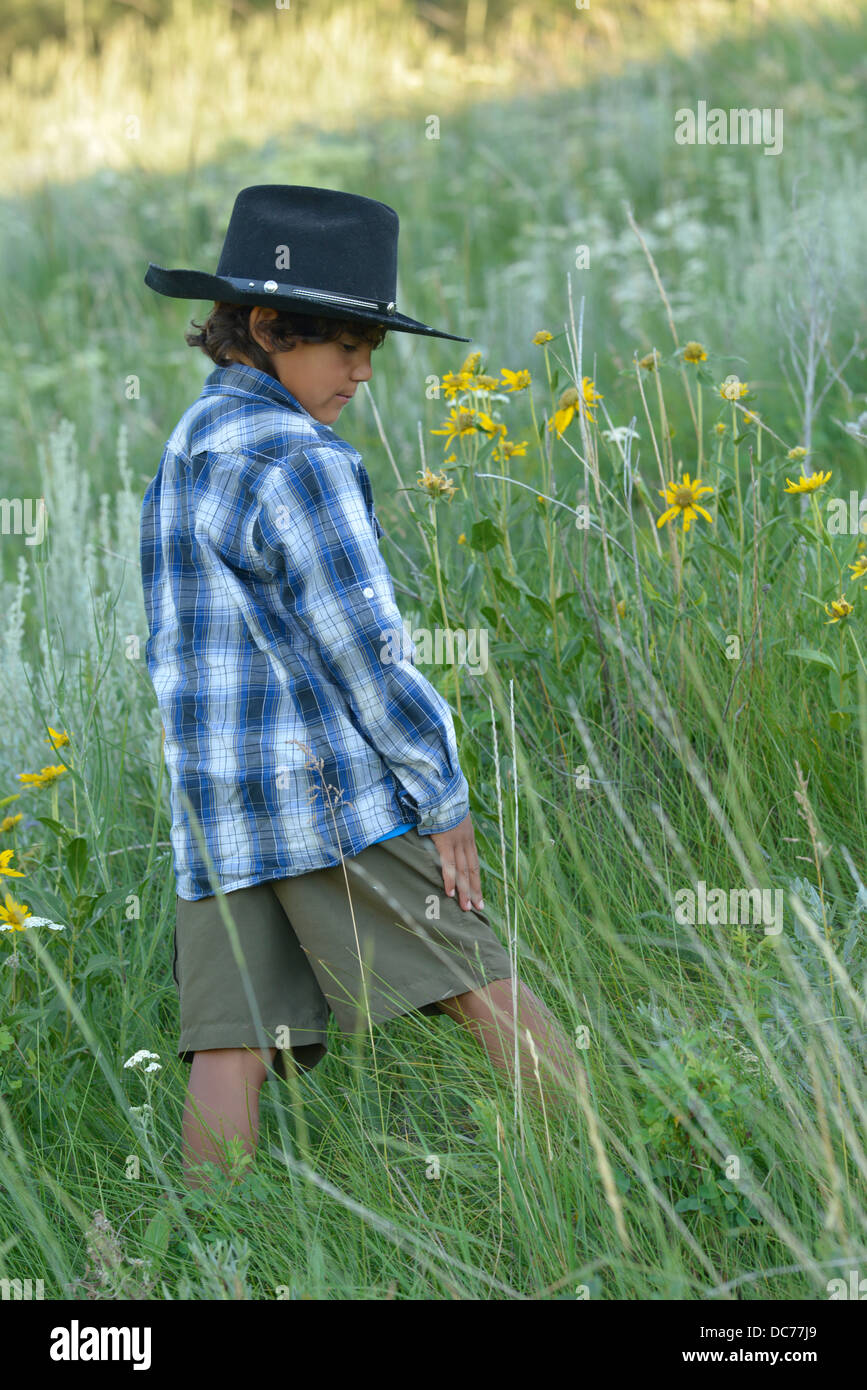 Boy in meadow, Wallowa Valley, Oregon Stock Photo - Alamy