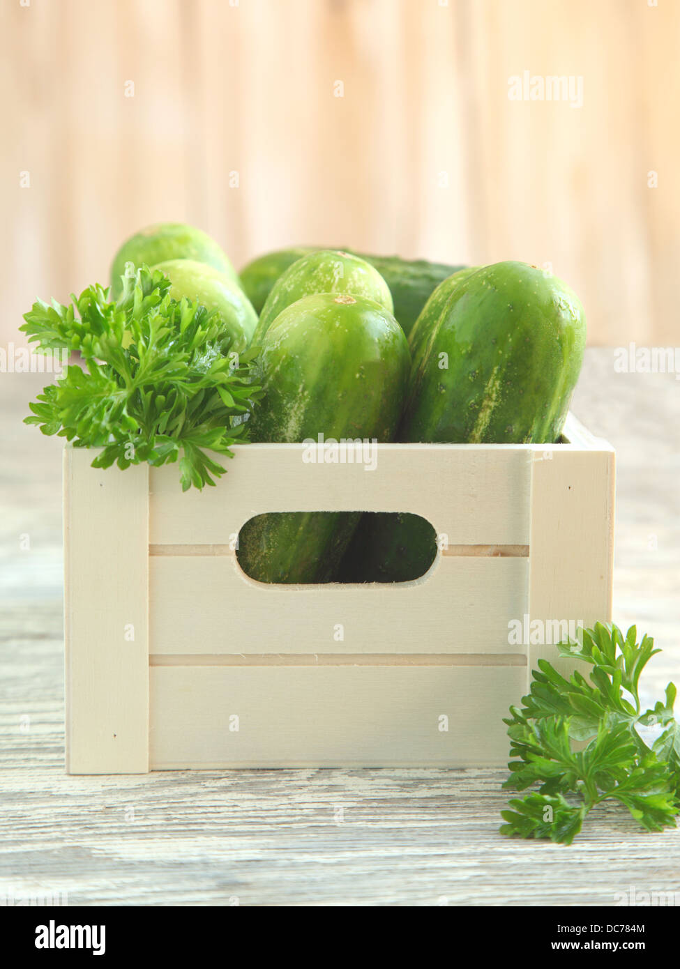 Fresh cucumbers in wooden box Stock Photo - Alamy