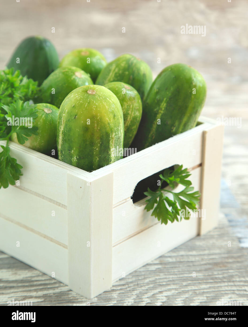 Fresh cucumbers in wooden box Stock Photo - Alamy