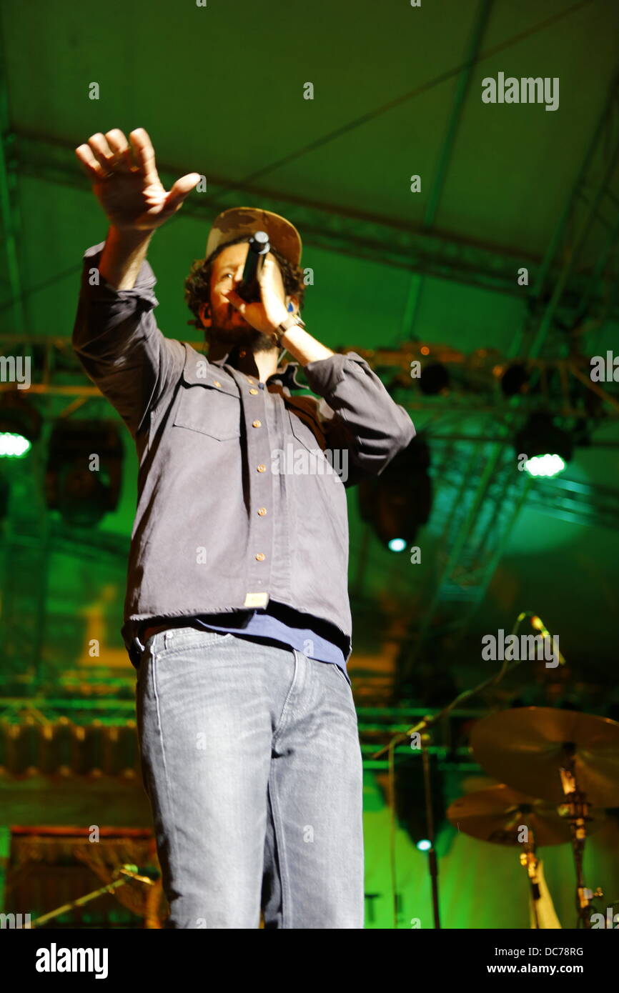 Worms, Germany. 10th August 2013. Singer Max Herre is pictured on stage ...