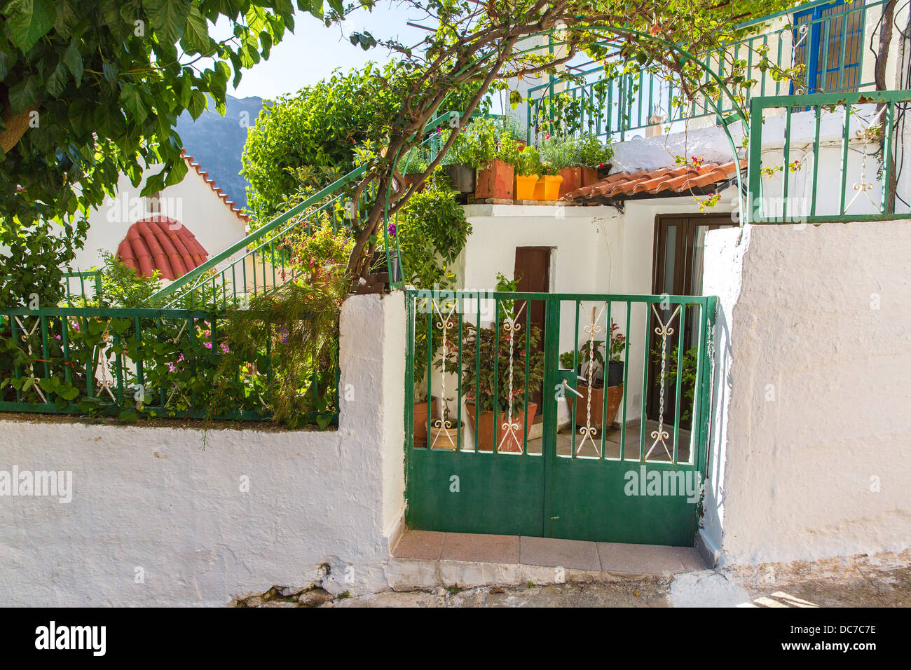 Building Exterior of home in small cretan village in Crete island ...