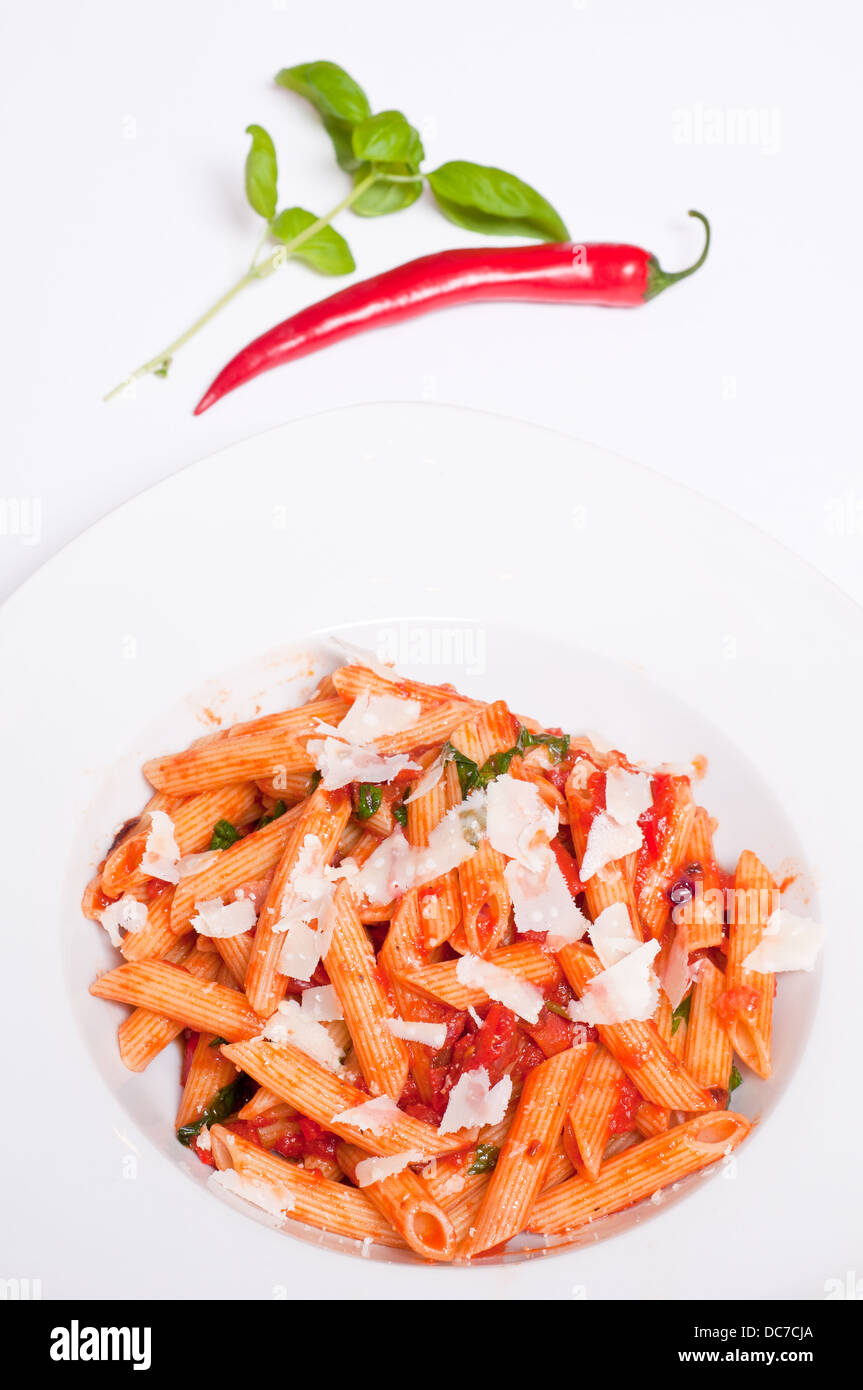 Pasta Penne rigatoni tomato sauce with chile, basil and pecorino cheese ...
