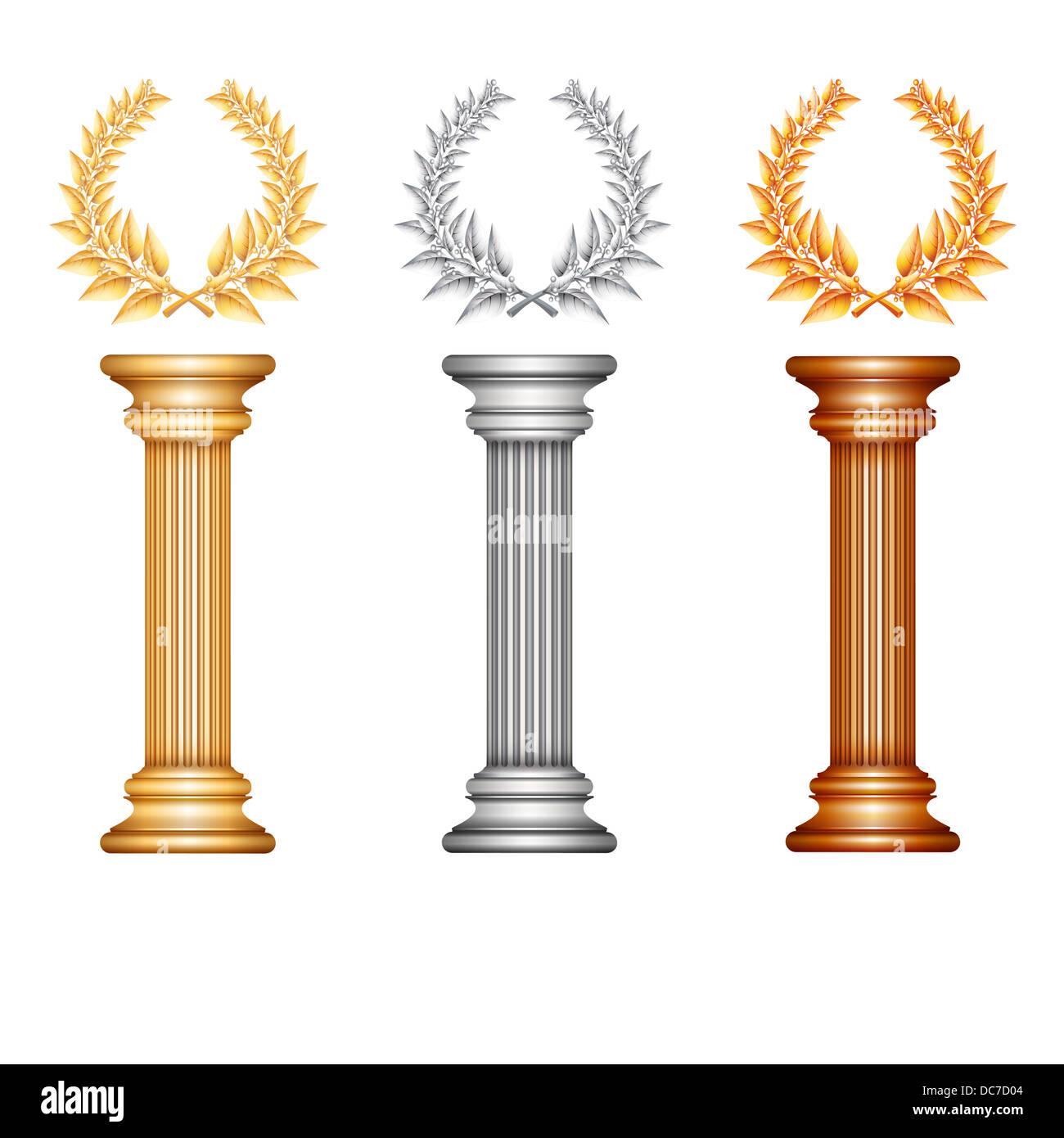 Gold silver and bronze award column with laurel wreath for jubilee text ...
