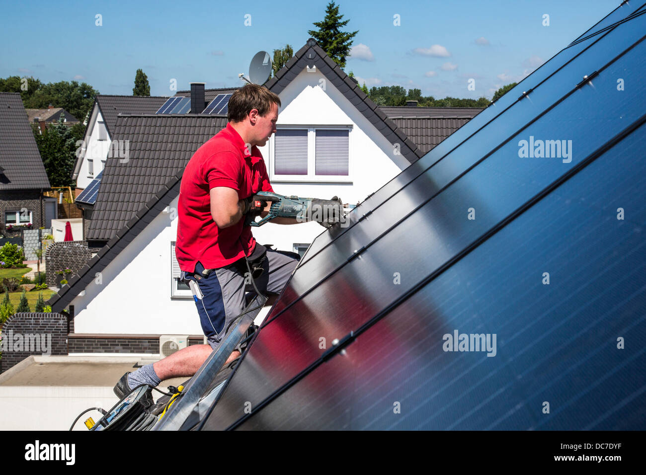 Construction of a solar energy system on a house. Installation of solar ...