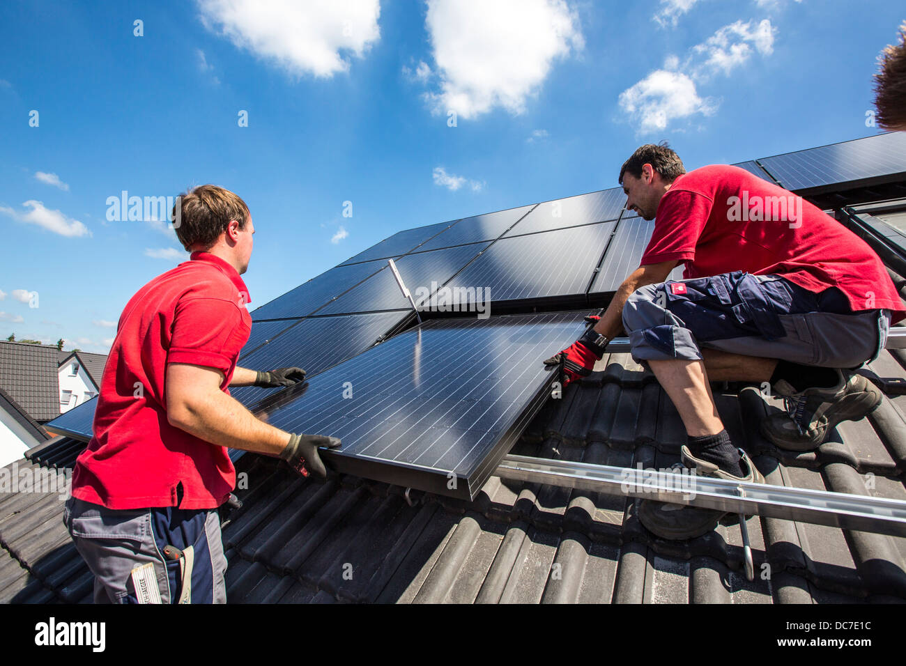 Construction of a solar energy system on a house. Installation of solar ...