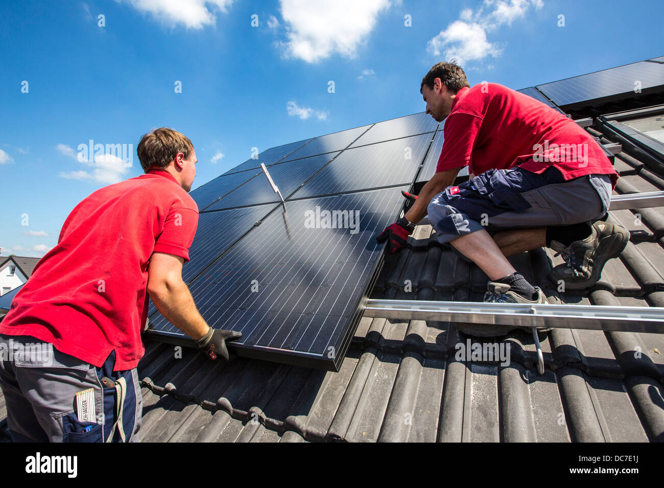 Construction of a solar energy system on a house. Installation of solar ...