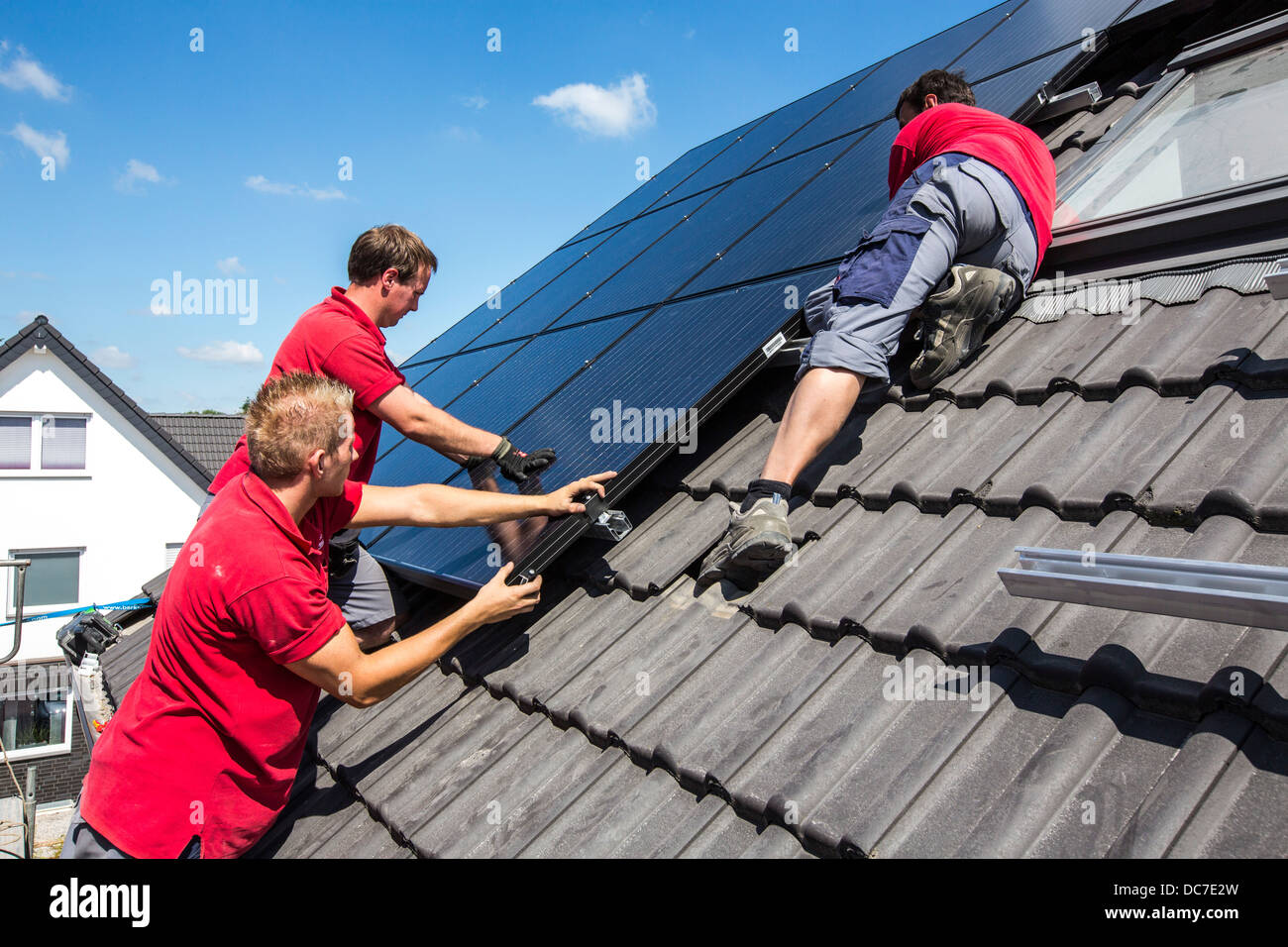 Construction of a solar energy system on a house. Installation of solar ...