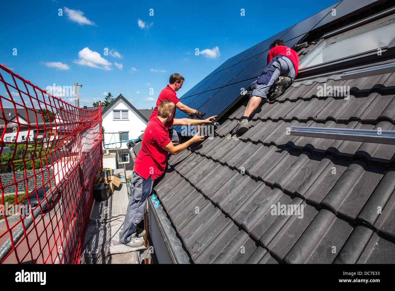 Construction of a solar energy system on a house. Installation of solar ...