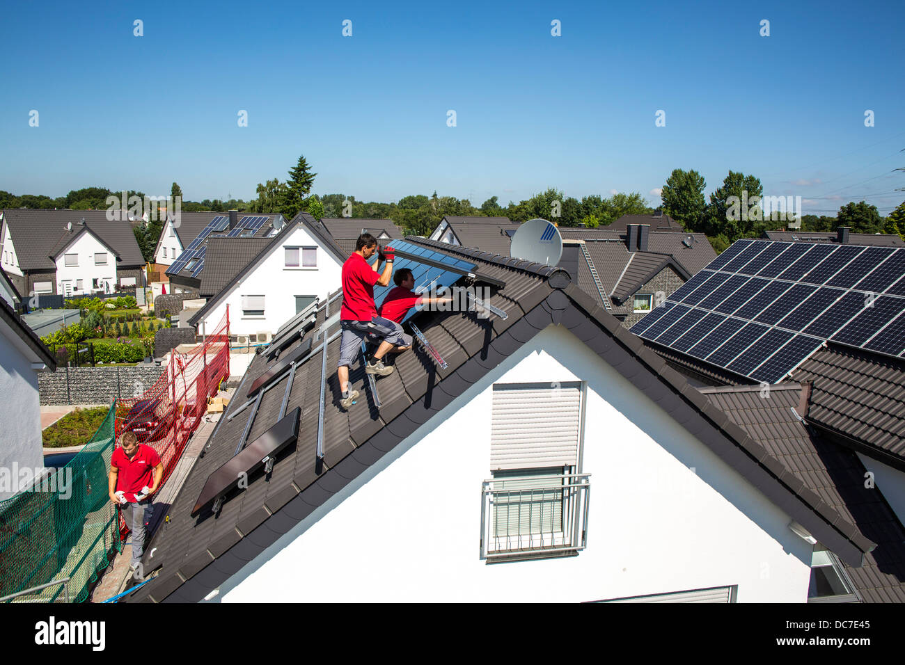 Construction of a solar energy system on a house. Installation of solar ...