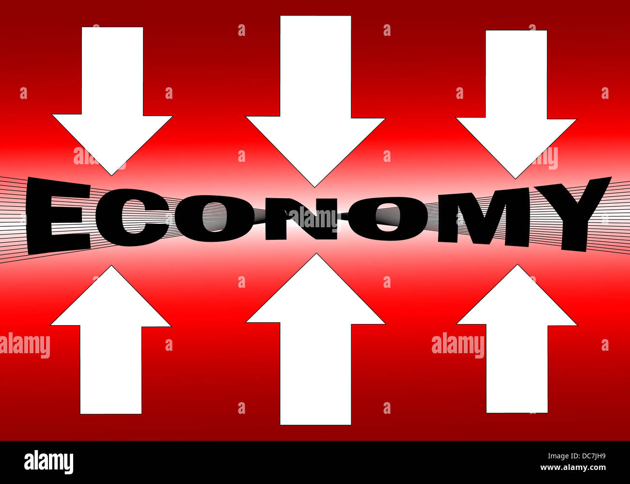 The word Economy - black lettering against a red background being ...