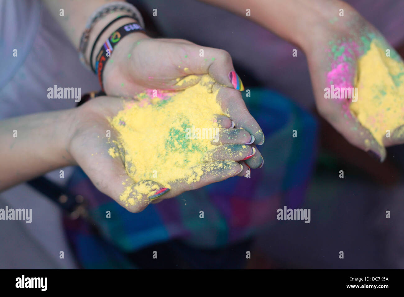 Hands palm hand color nails wrist powder paint hold have air excite ...