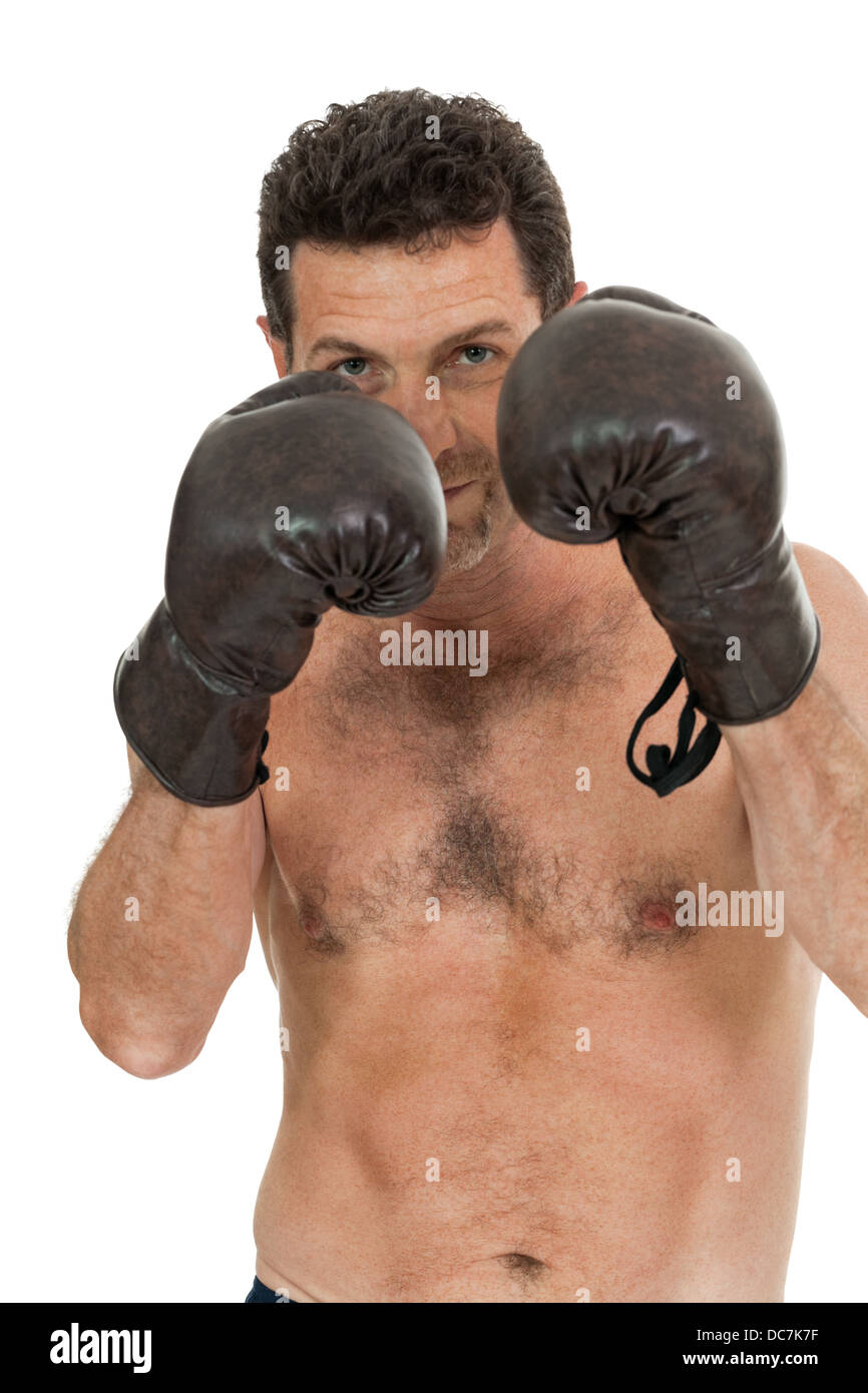 adult smiling man boxing sport gloves boxer isolated on white Stock ...