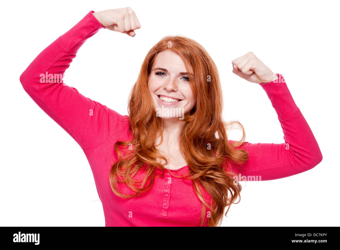 young smiling redhead woman portrait expression isolated on white Stock ...