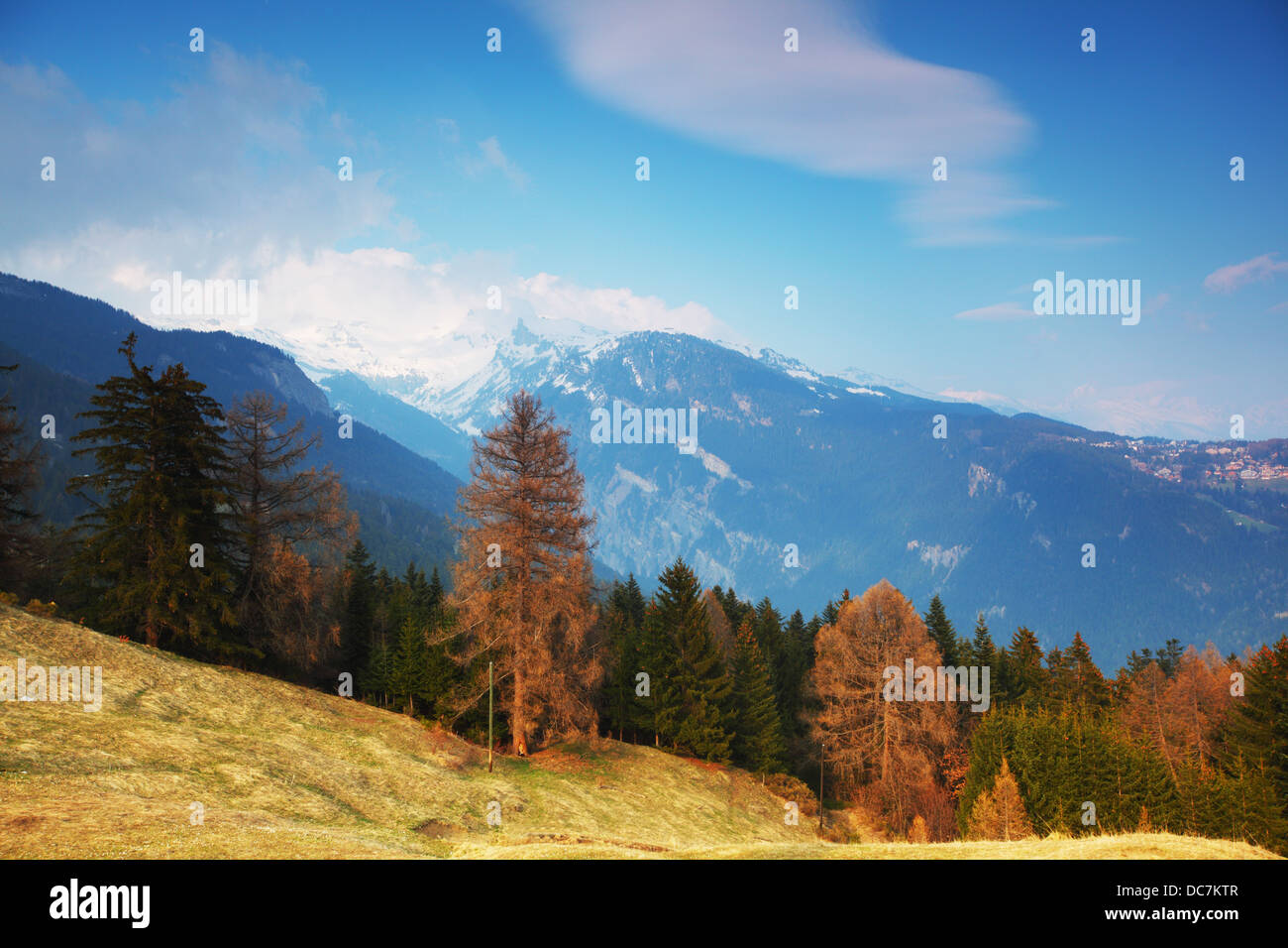spring alps mountains scene background Stock Photo - Alamy