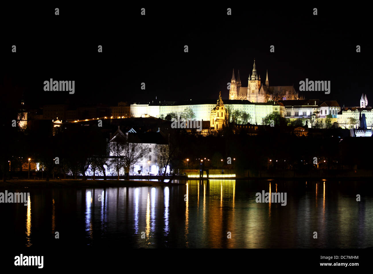 night prague lights in water Stock Photo - Alamy