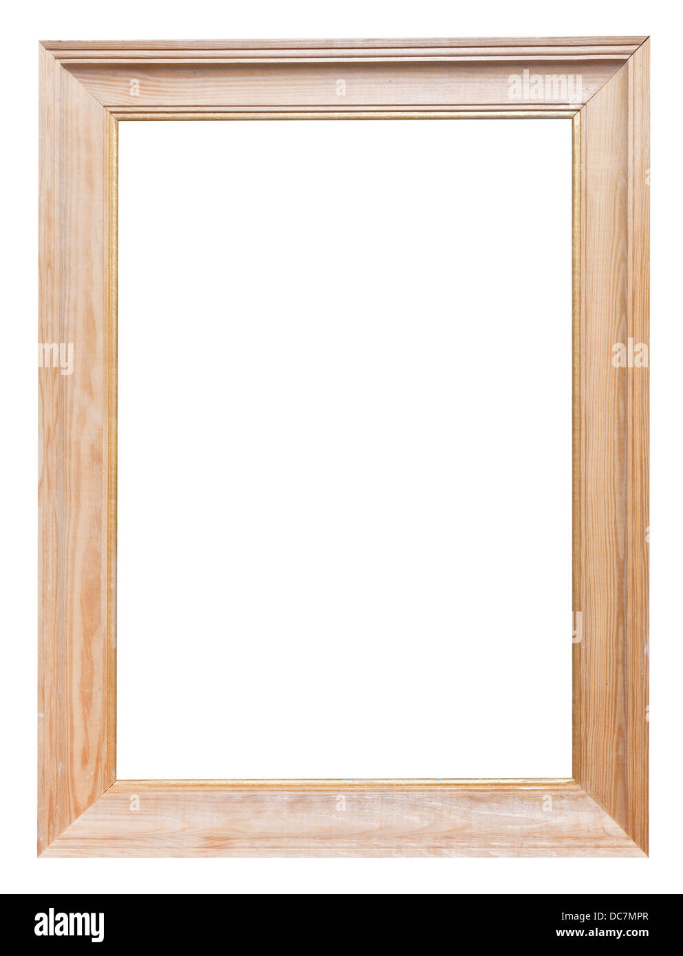 wide wooden picture frame with cutout canvas isolated on white ...