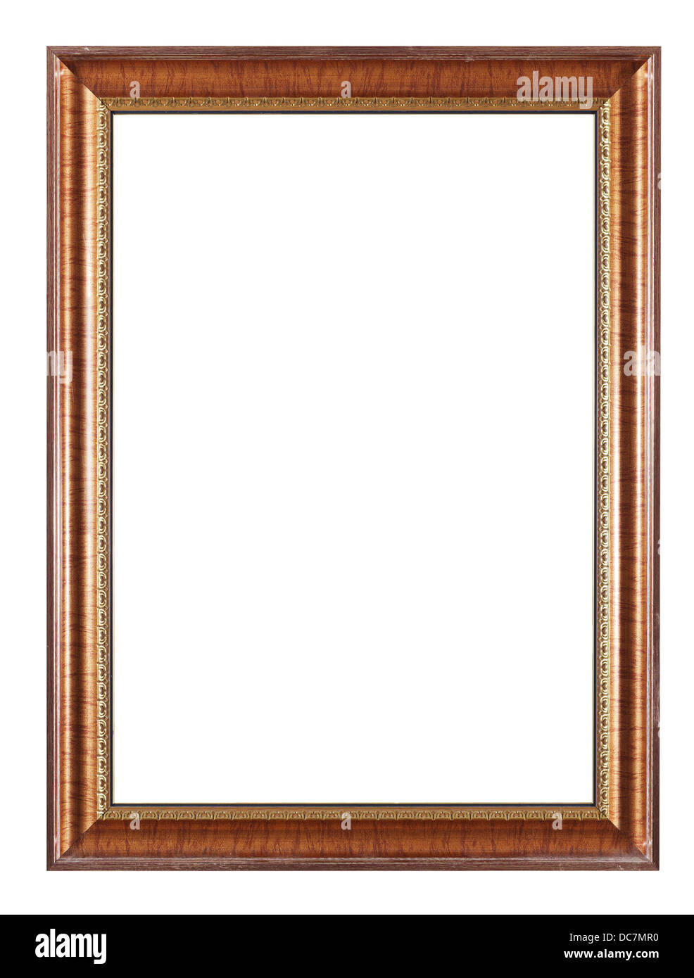 retro brown wooden picture frame with cutout canvas isolated on white ...