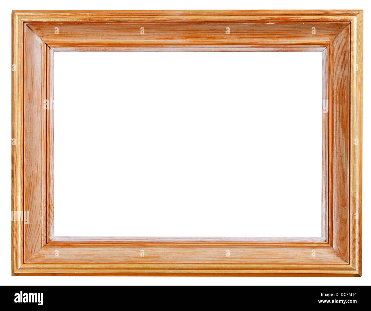 wide classical wooden picture frame with cutout canvas isolated on ...