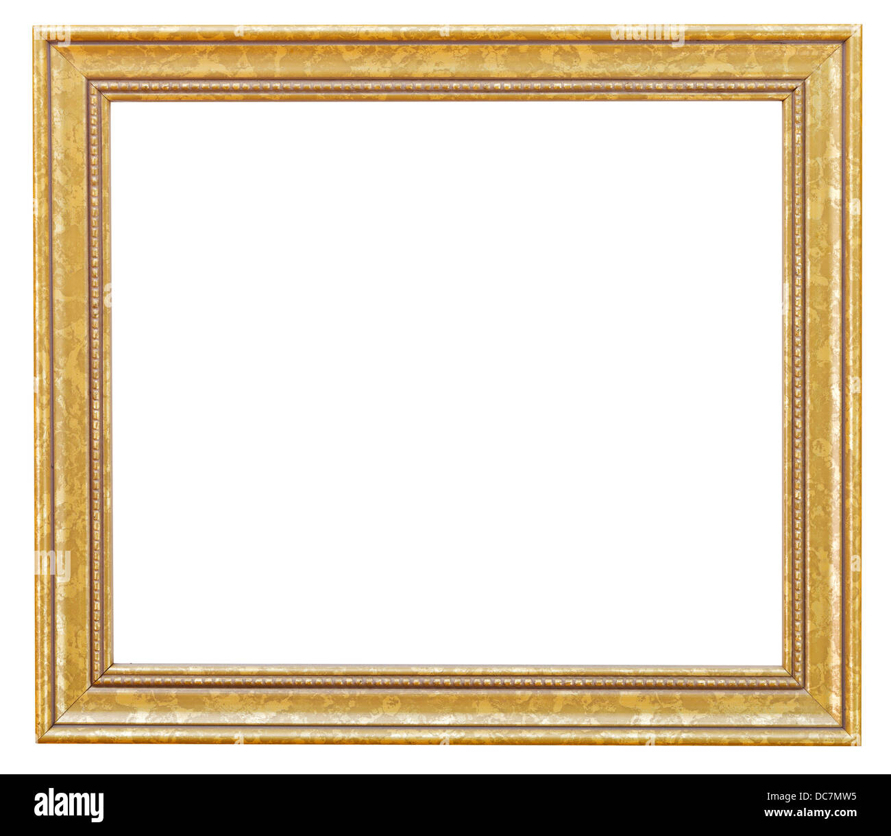 wide gilded picture frame with cutout canvas isolated on white ...