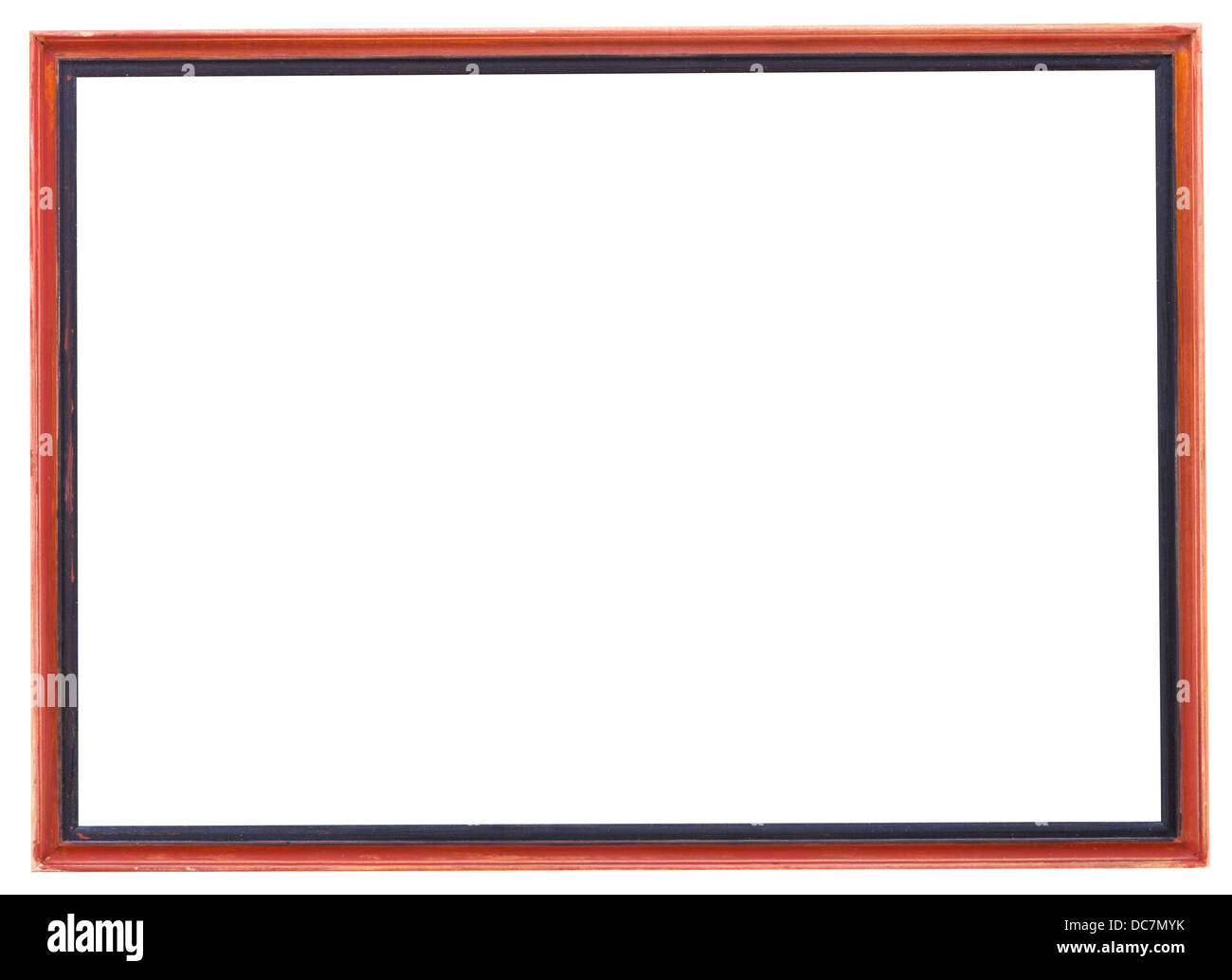 red and black narrow picture frame with cutout canvas isolated on white ...