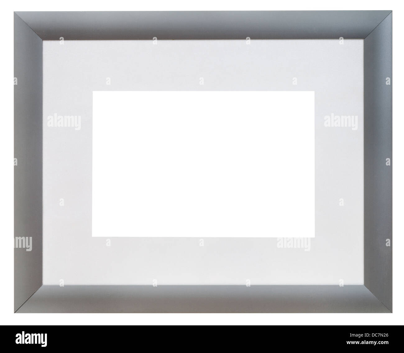 modern wide silver picture frame with grey mat with cutout canvas ...