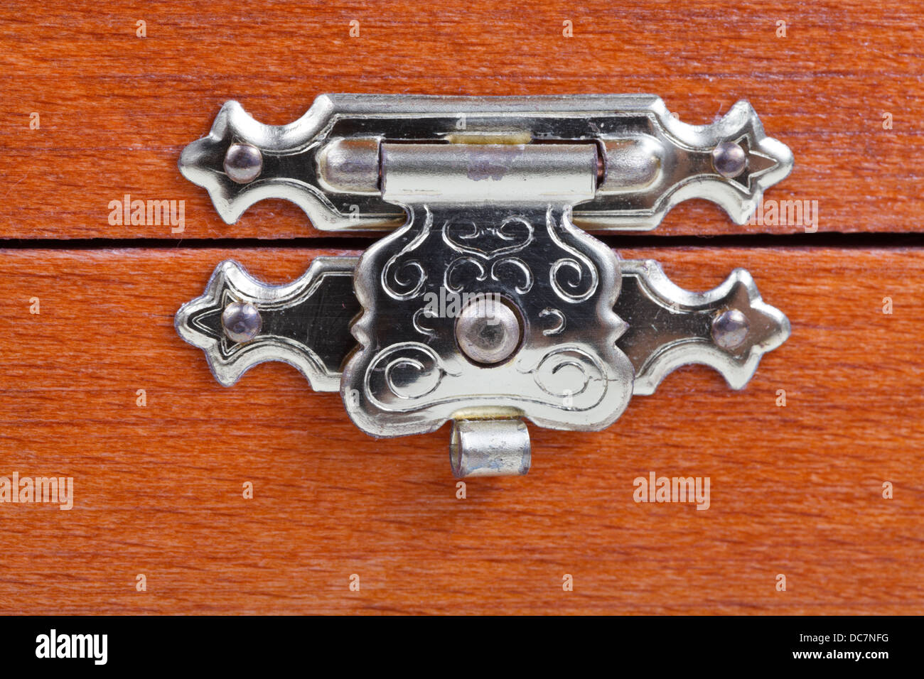 metal latch of wooden case close up Stock Photo - Alamy