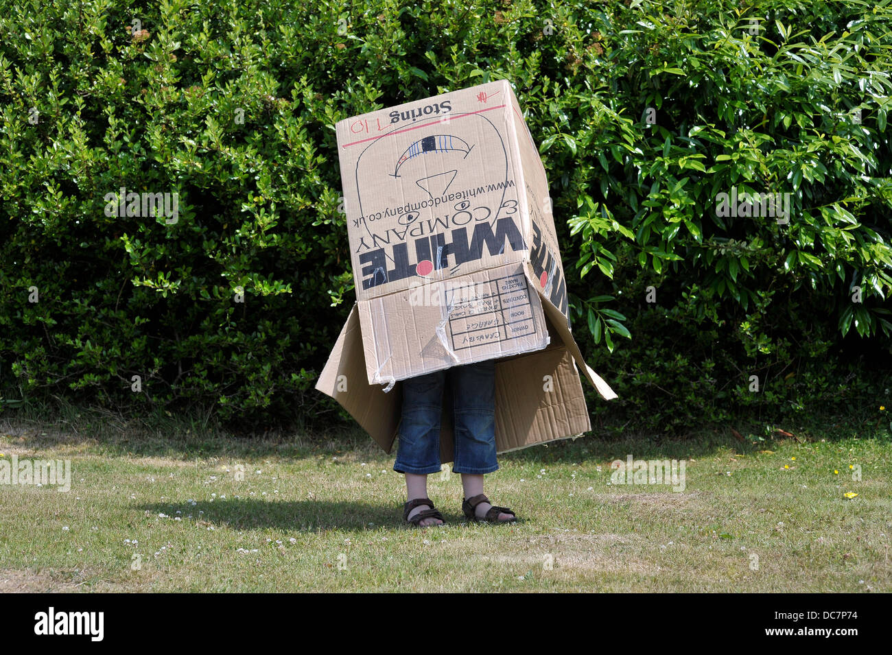 five year old boy in cardboard box Stock Photo - Alamy