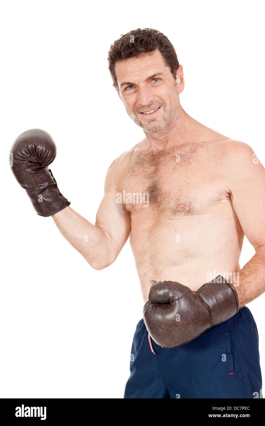 adult smiling man boxing sport gloves boxer isolated on white Stock ...
