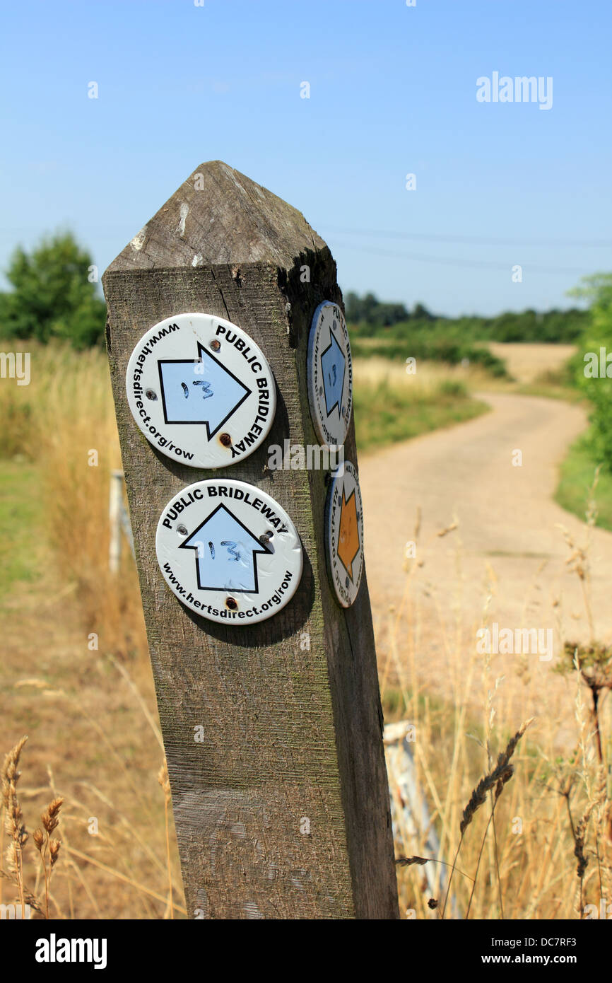 Public bridleway wooden sign post Hertfordshire England UK Stock Photo ...