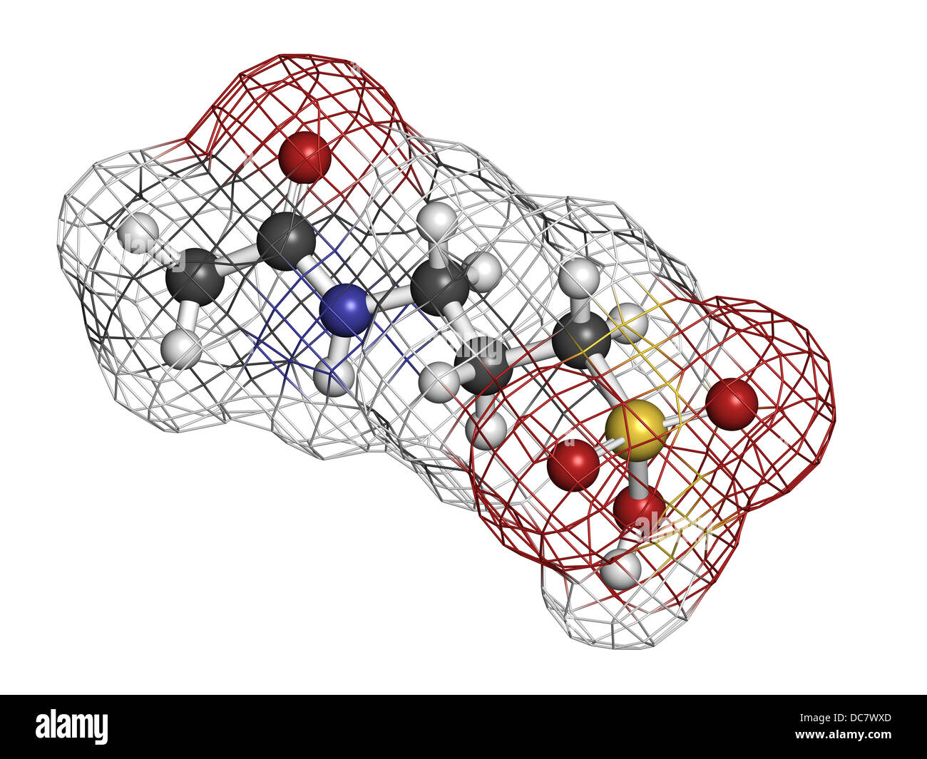 Acamprosate alcoholism treatment drug, chemical structure. Atoms are ...
