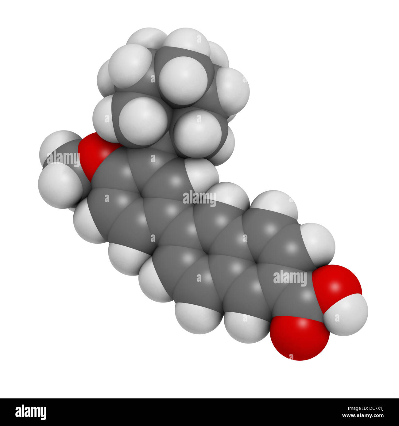 Adapalene acne treatment drug, chemical structure. Atoms are ...