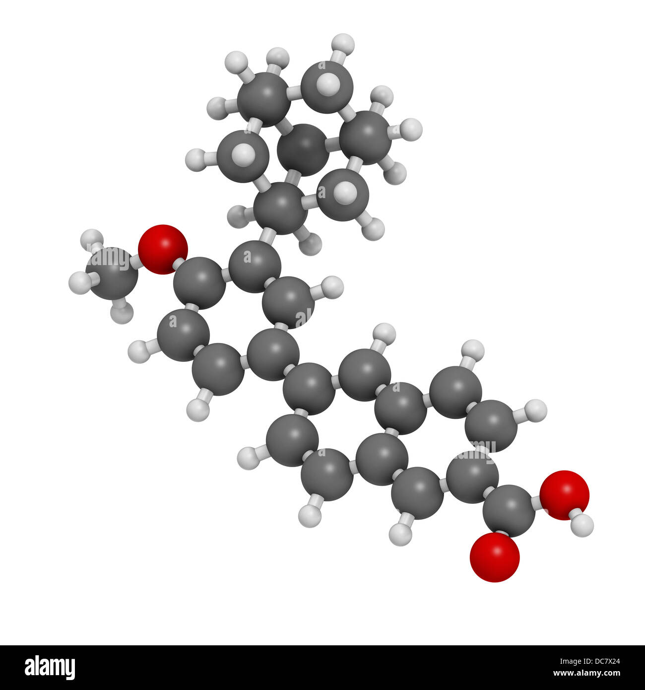 Adapalene acne treatment drug, chemical structure. Atoms are ...