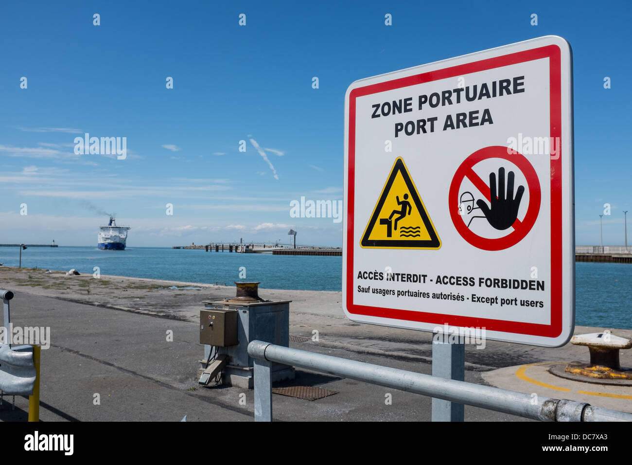 Ship Coming into the Port of Calais, France, also Showing a Warning ...