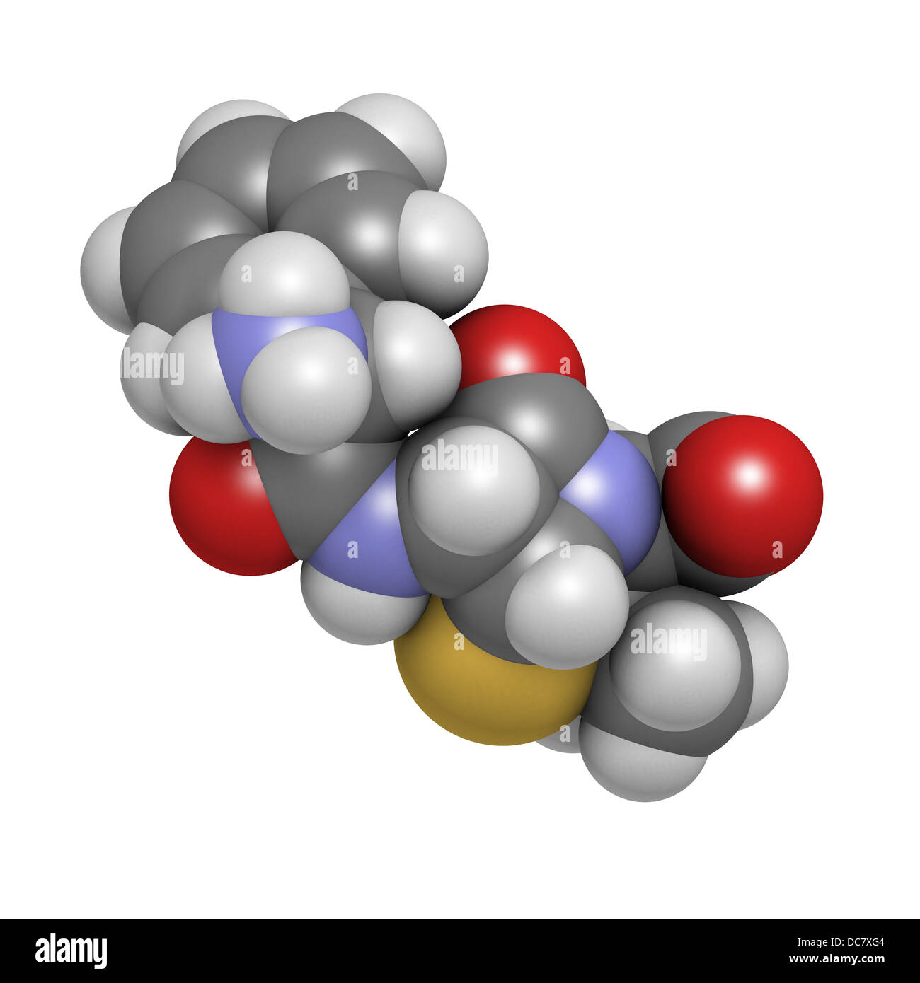 Ampicillin beta-lactam antibiotic drug, chemical structure. Atoms are ...