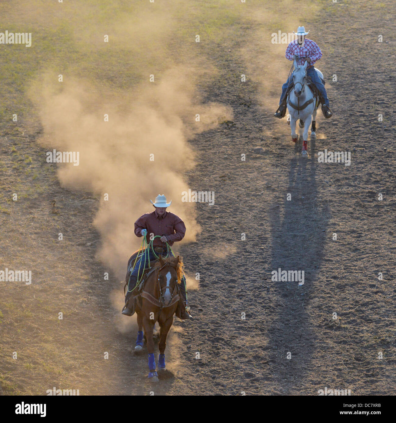 Cowboy practicing roping before the Chief Joseph Days Rodeo in Joseph ...