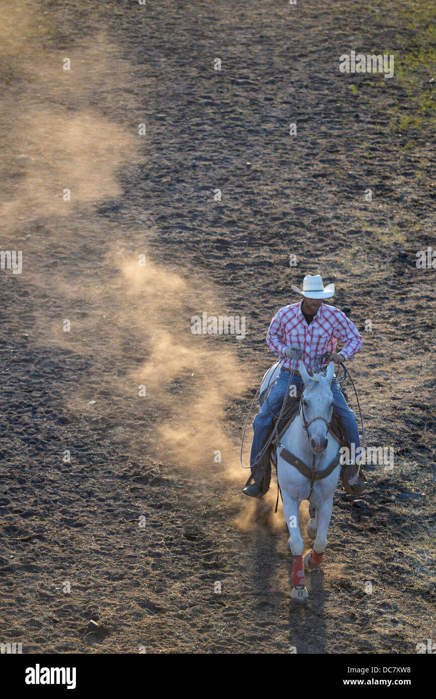 Cowboy practicing roping before the Chief Joseph Days Rodeo in Joseph ...