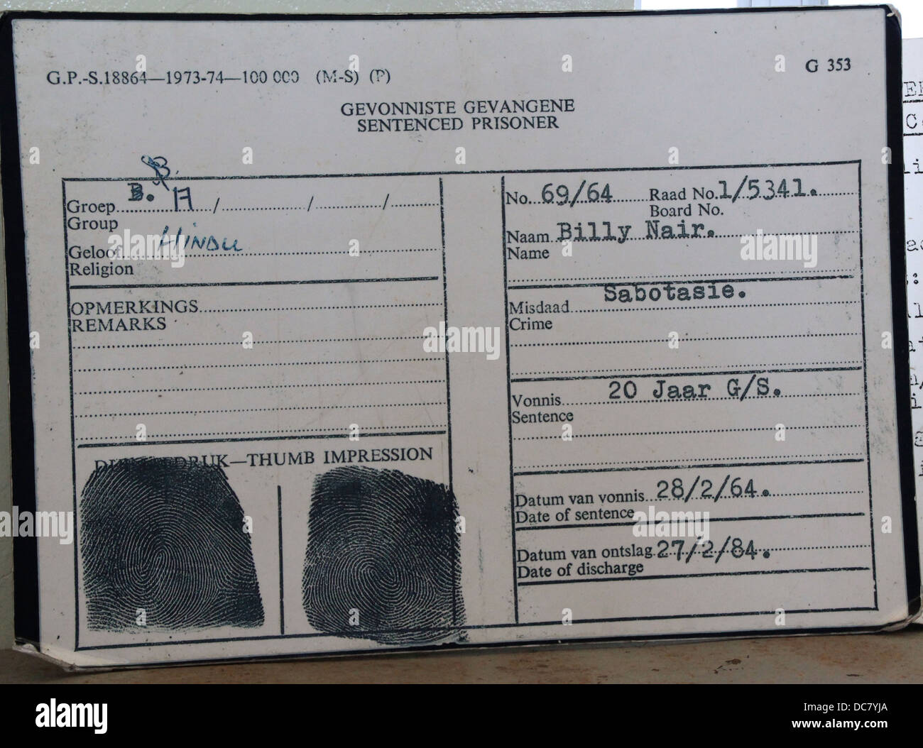 Prison record - Robben Island Stock Photo - Alamy