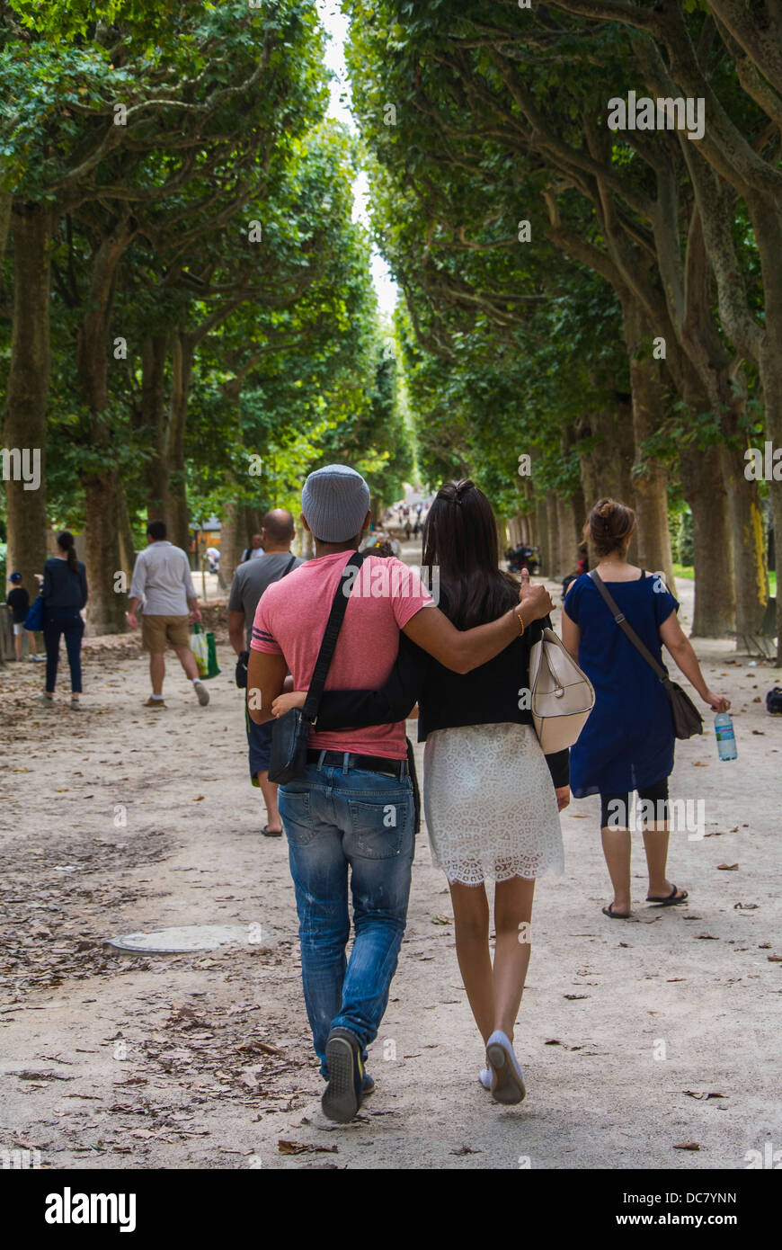 Paris, France, Couple Walking away, on Path in City Park, "Jardin des ...