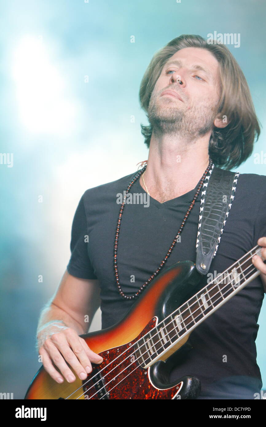 Worms, Germany. 11th August 2013. Bassist James Sofo is pictured on ...
