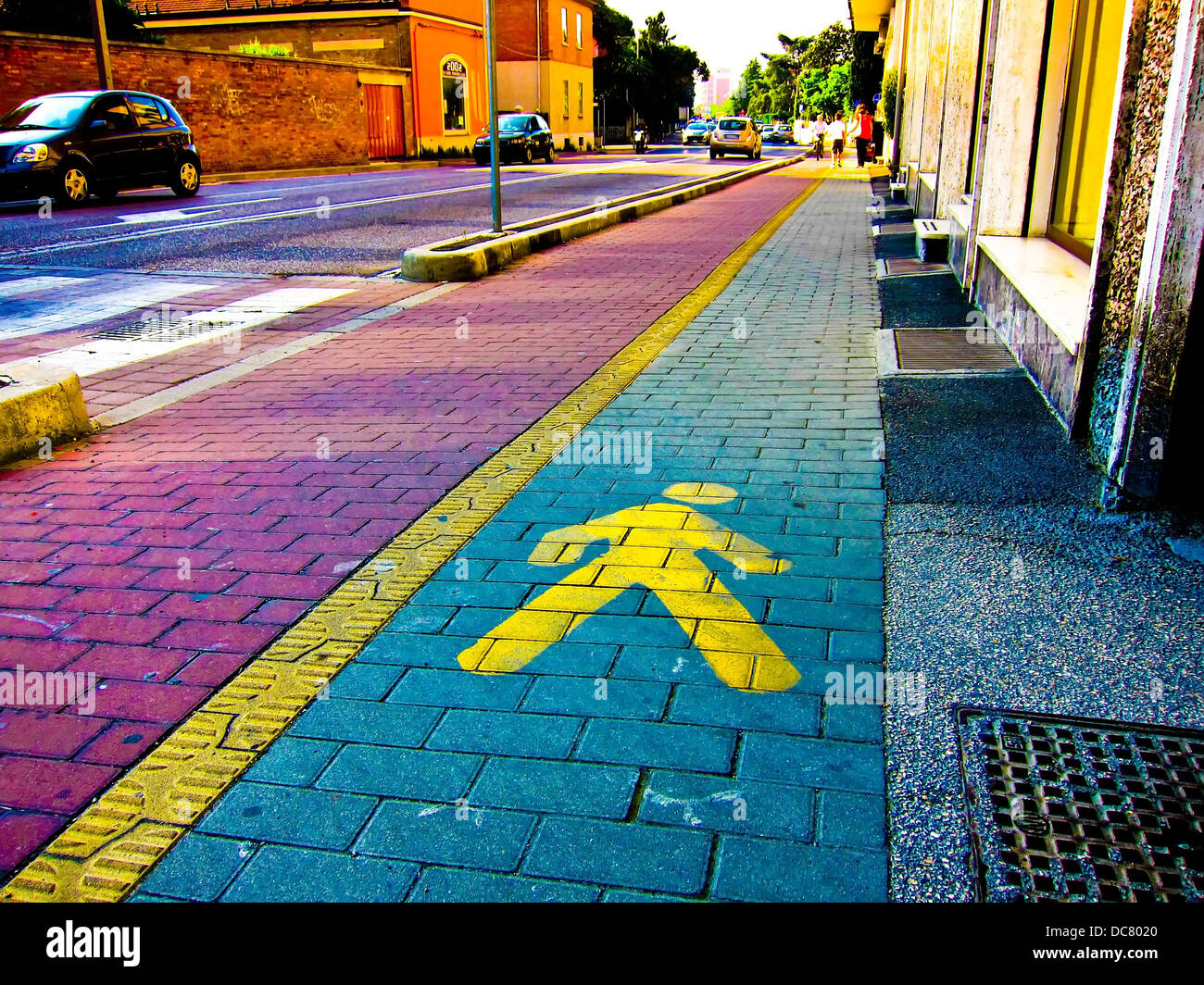 pedestrian passage with bycicle path on the side Stock Photo - Alamy