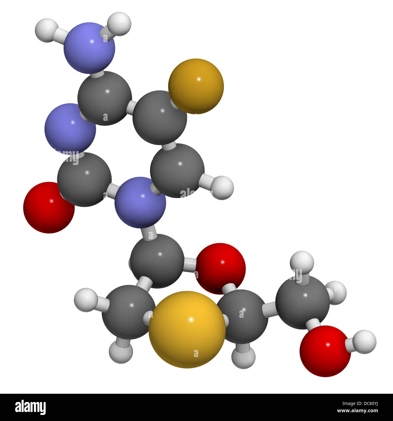 Emtricitabine HIV treatment drug, chemical structure. Atoms are ...