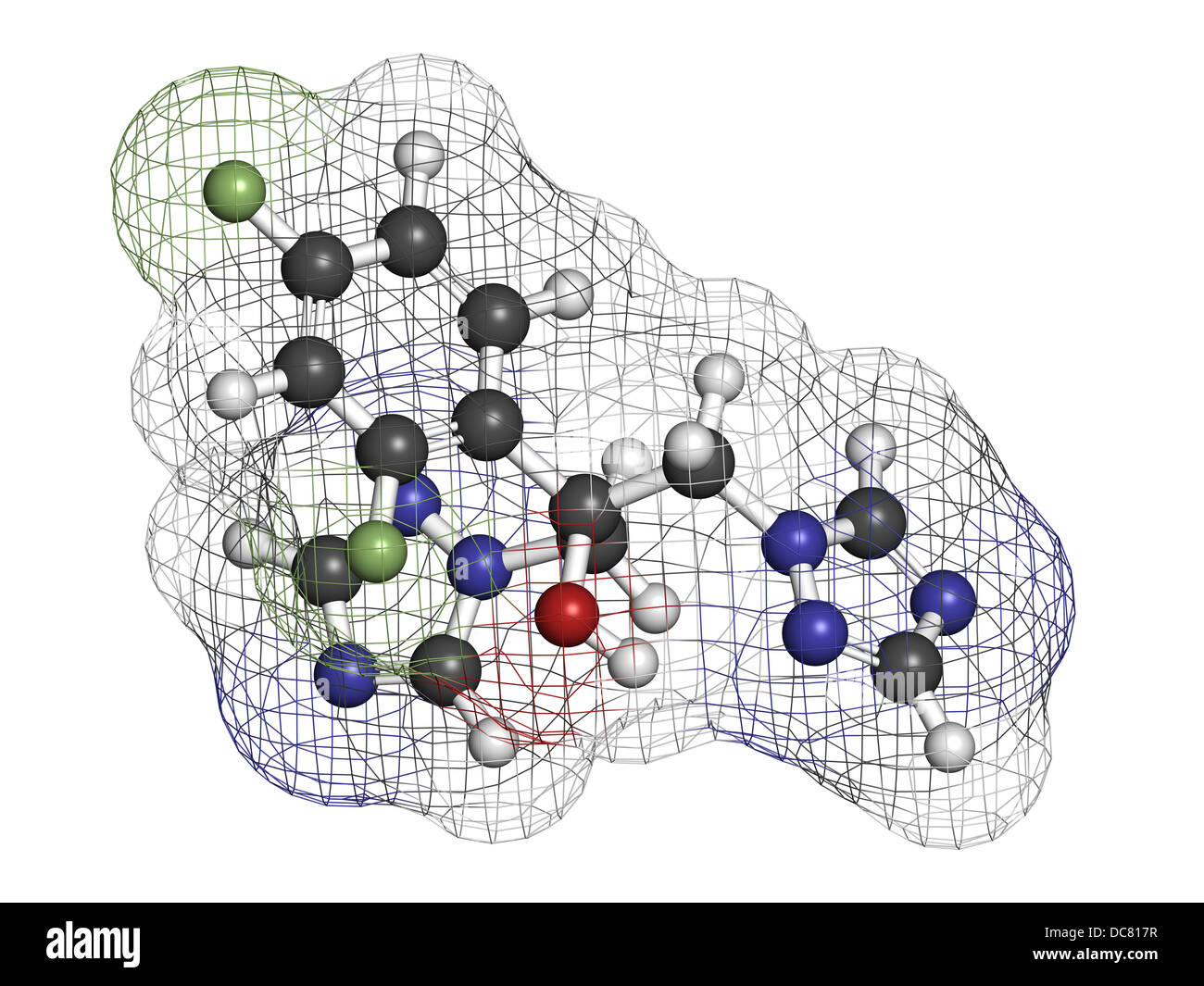 Fluconazole antifungal drug (triazole class), chemical structure. Atoms ...