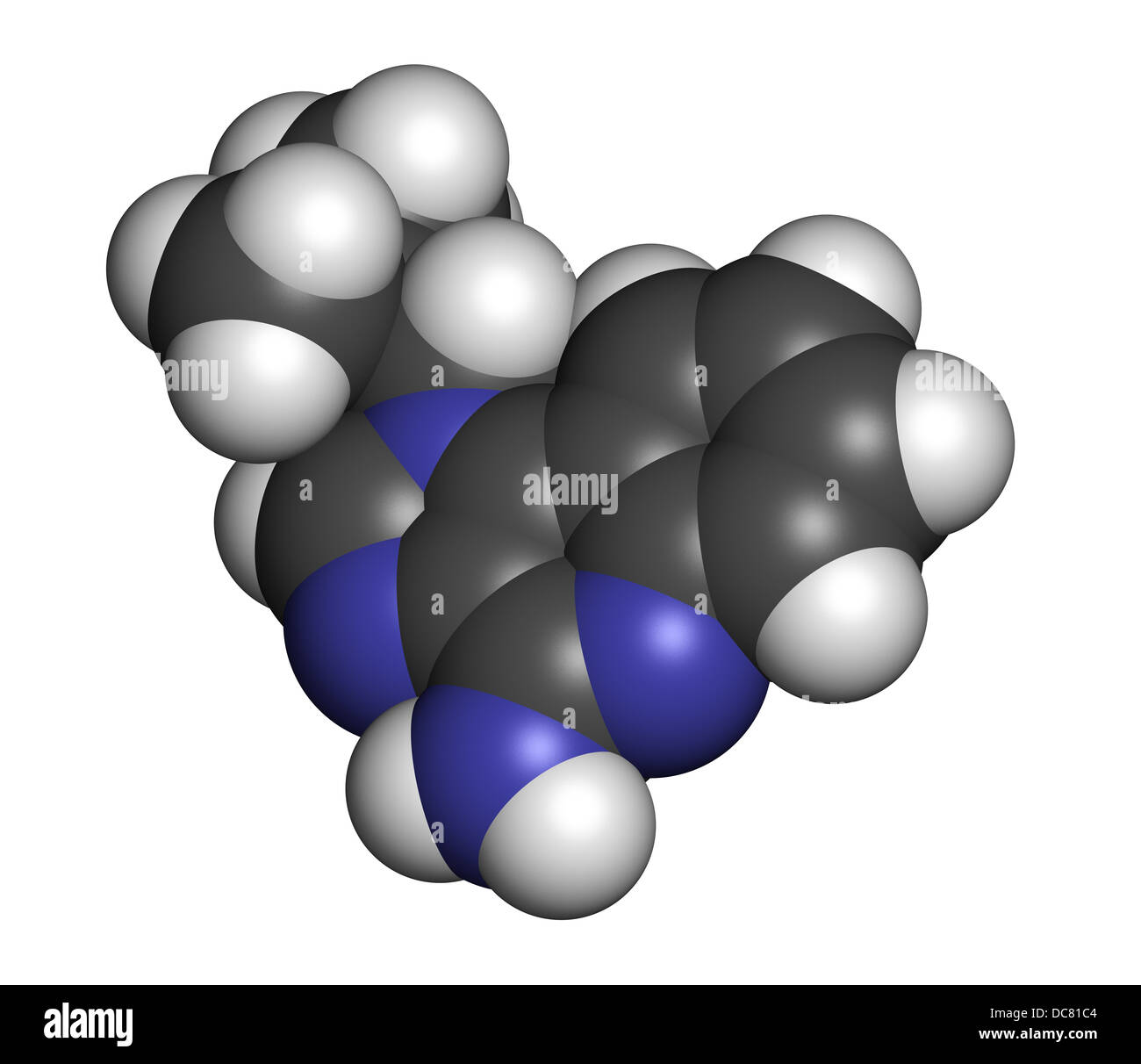 Imiquimod topical skin cancer drug, chemical structure. Atoms are ...
