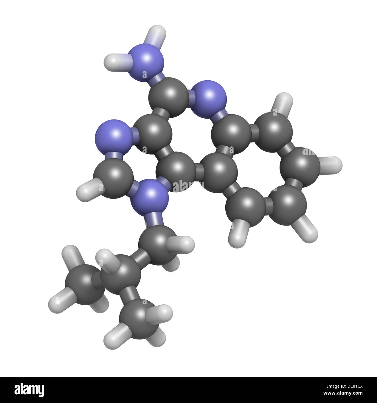 Imiquimod topical skin cancer drug, chemical structure. Atoms are ...