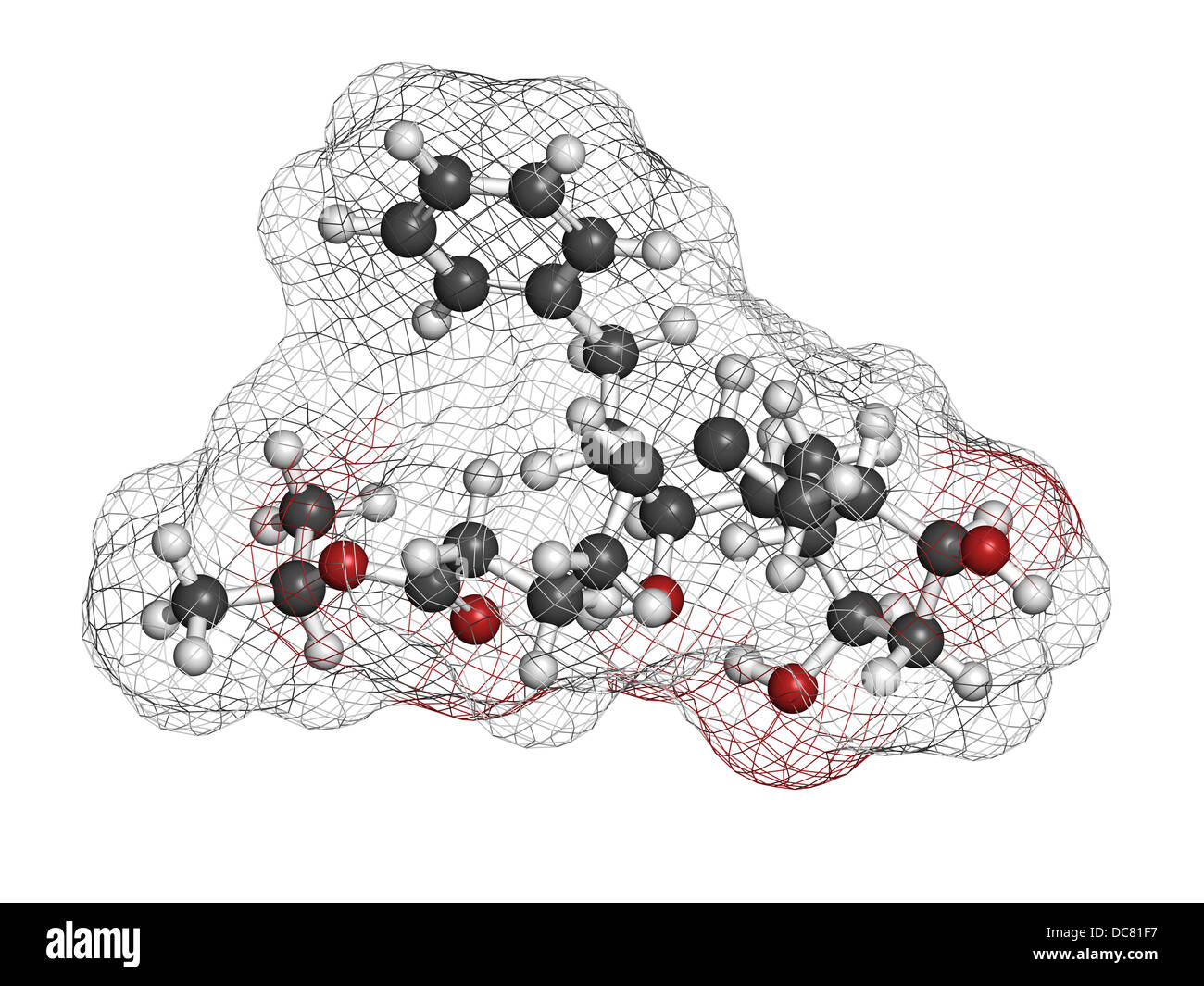 Latanaprost glaucoma drug, chemical structure. Atoms are represented as ...
