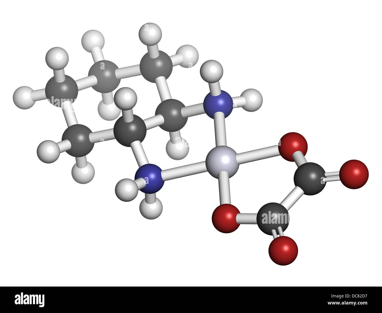 Oxaliplatin cancer chemotherapy drug, chemical structure. Atoms are ...