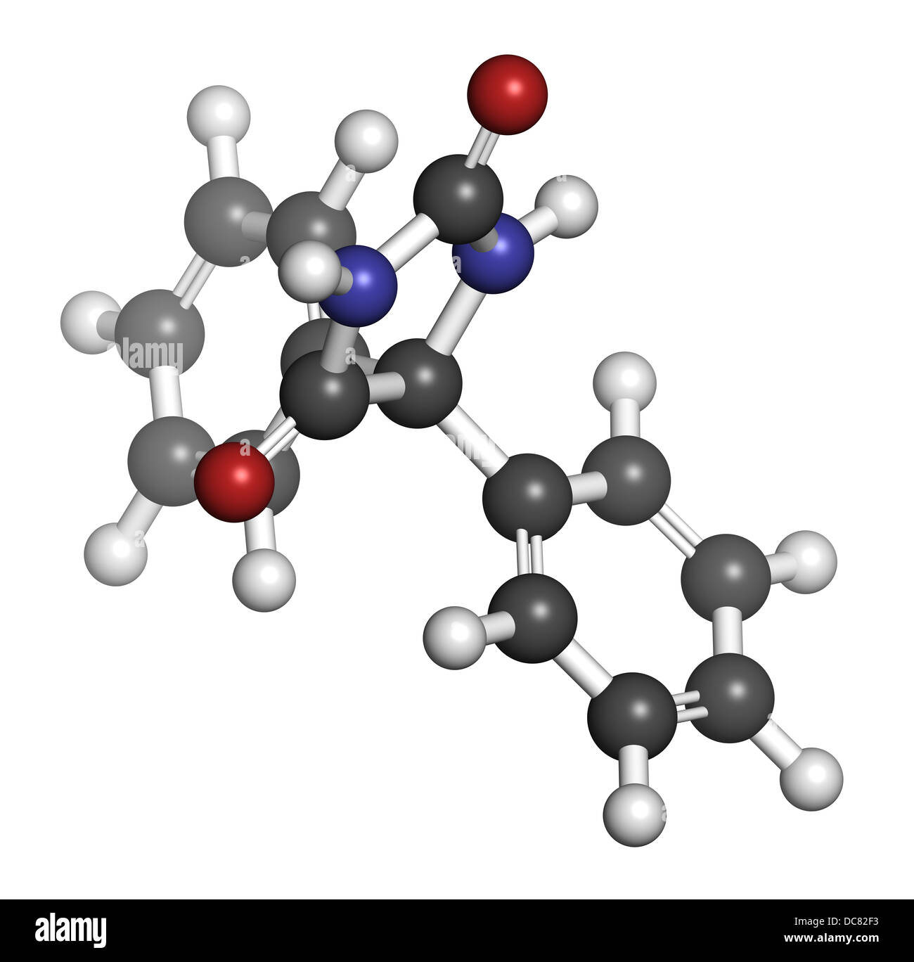 Phenytoin epilepsy drug, chemical structure. Atoms are represented as ...