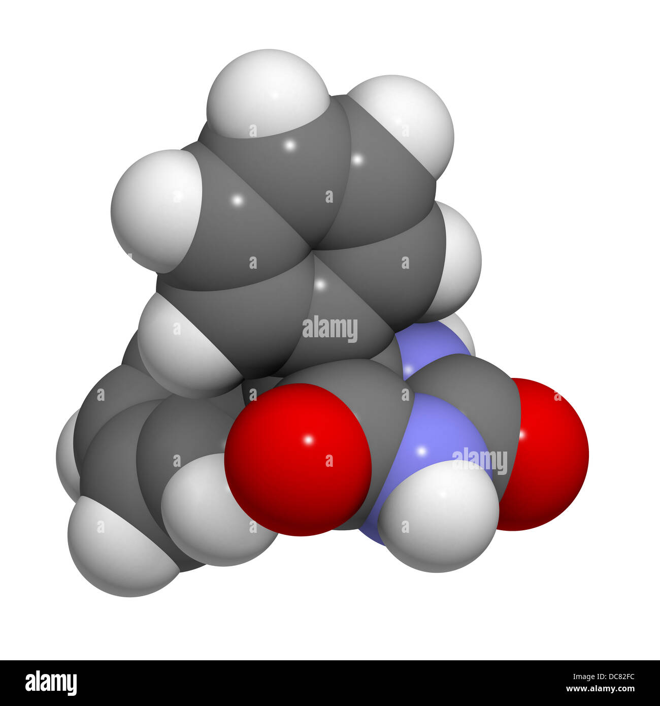 Phenytoin epilepsy drug, chemical structure. Atoms are represented as ...