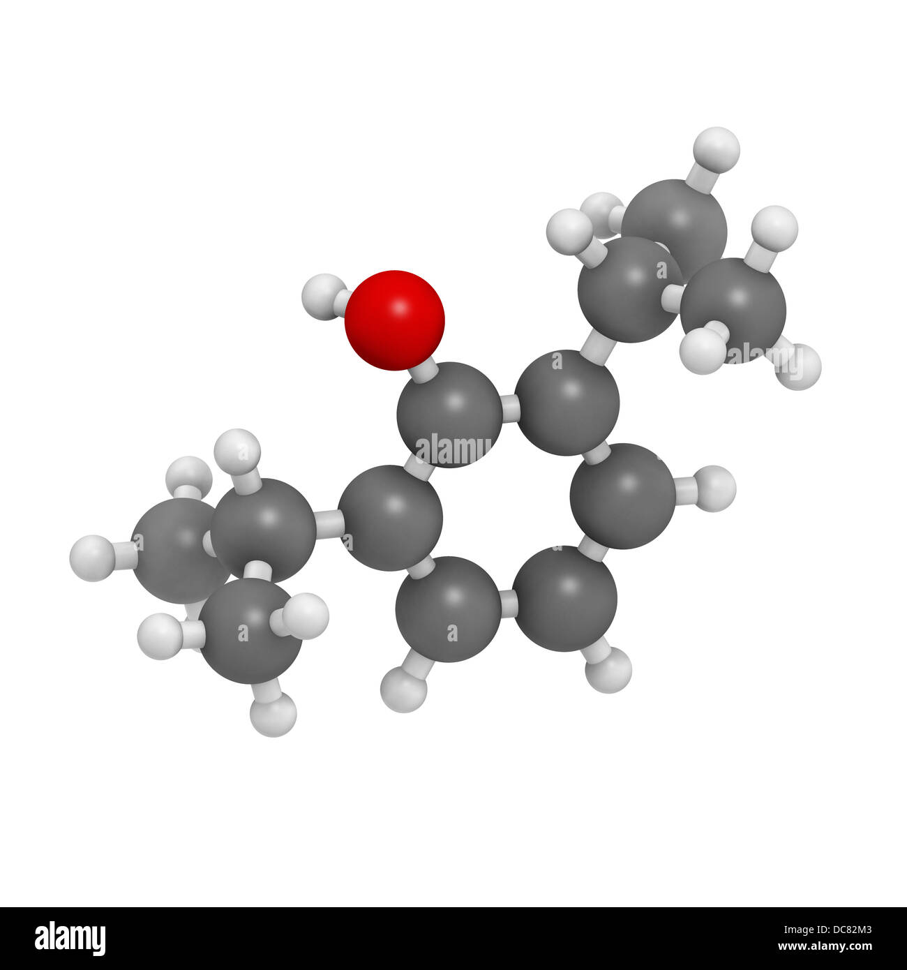 Propofol anesthetic drug, chemical structure. Atoms are represented as ...